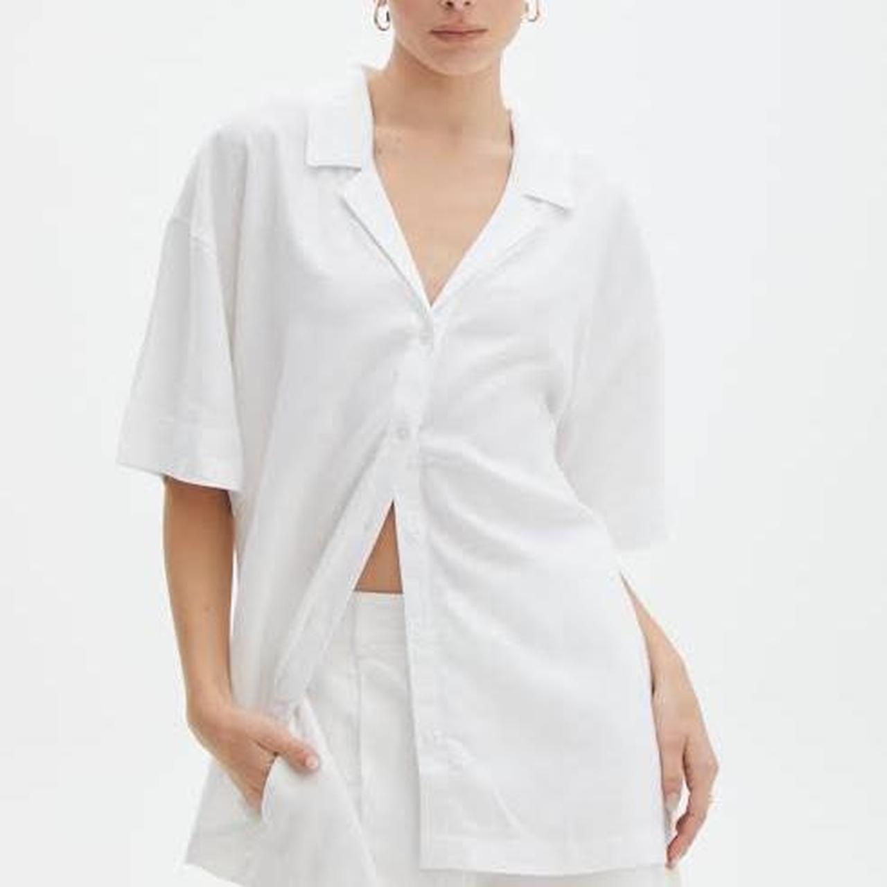 glassons linen blend short sleeve button up worn... | Depop