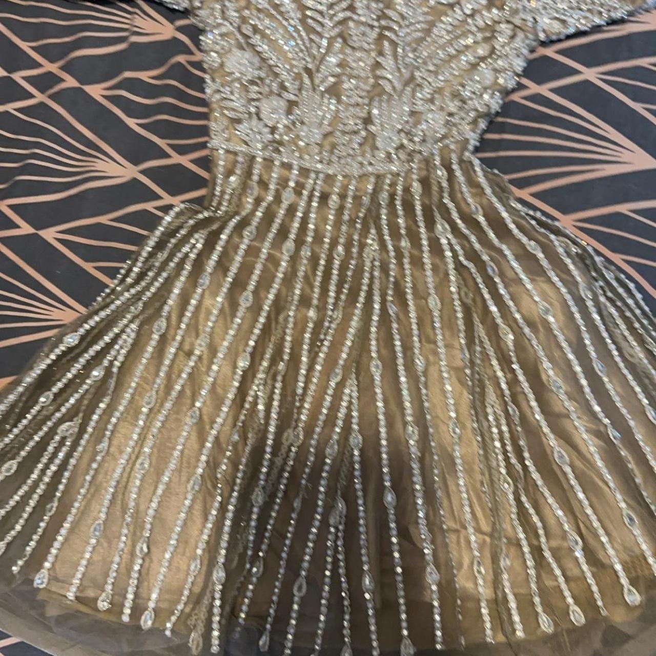 Girls Gold net dress with pearl embroidery fully... - Depop