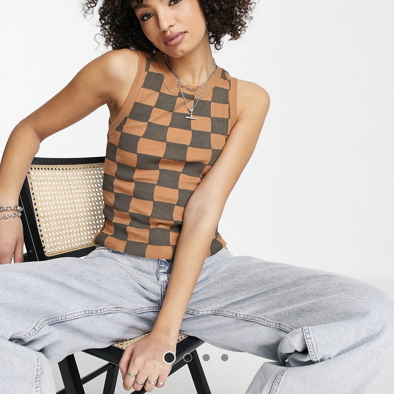 Topshop chequer chocolate vest in brown brand new,... - Depop
