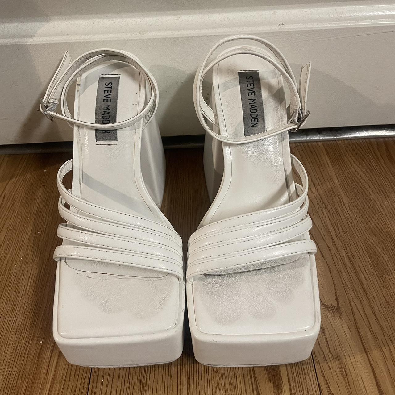 Cute white Steve Madden platform heels Size:... - Depop