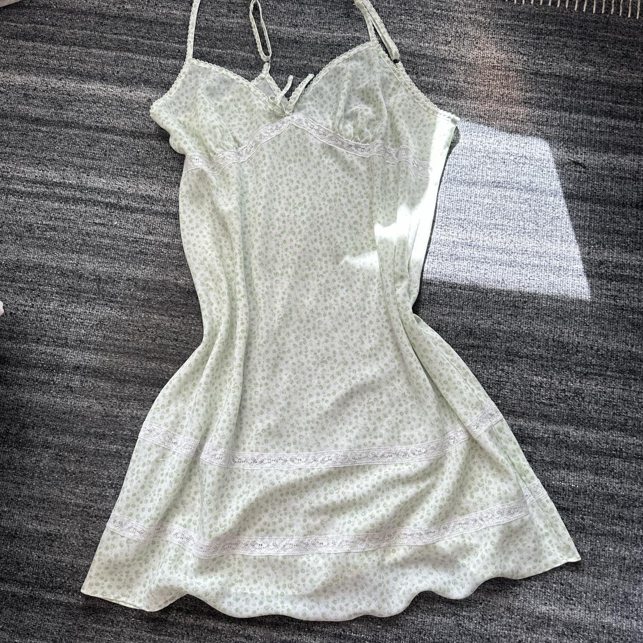 Cute white and green mini slip dress #minidress... - Depop