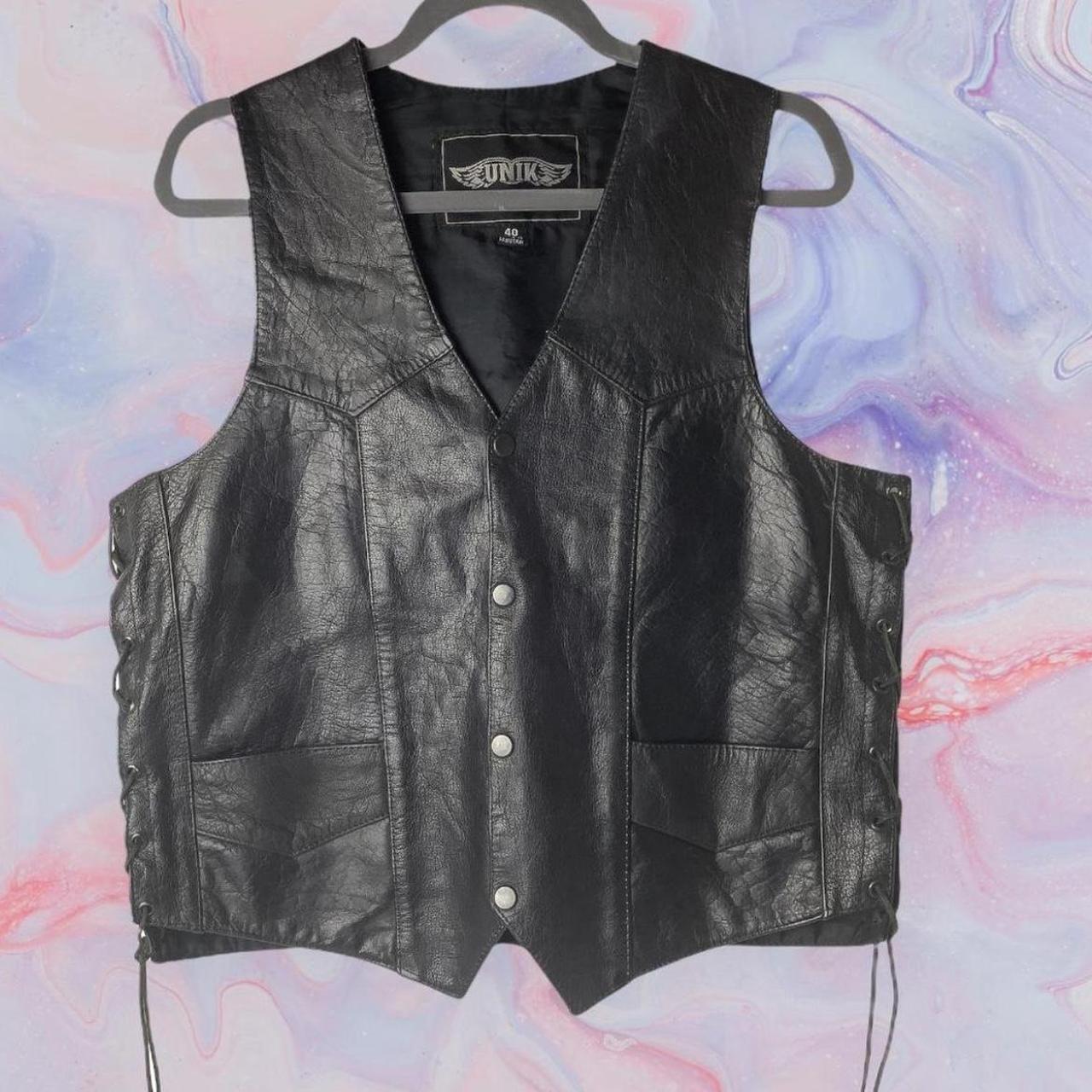 Vintage 80s-90s Leather Biker Cut/Vest - Unik Brand... - Depop