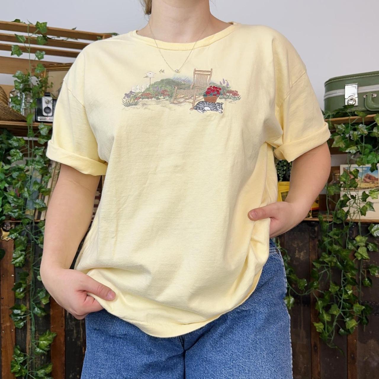 Vintage pastel yellow 90s cottagecore short sleeve... - Depop