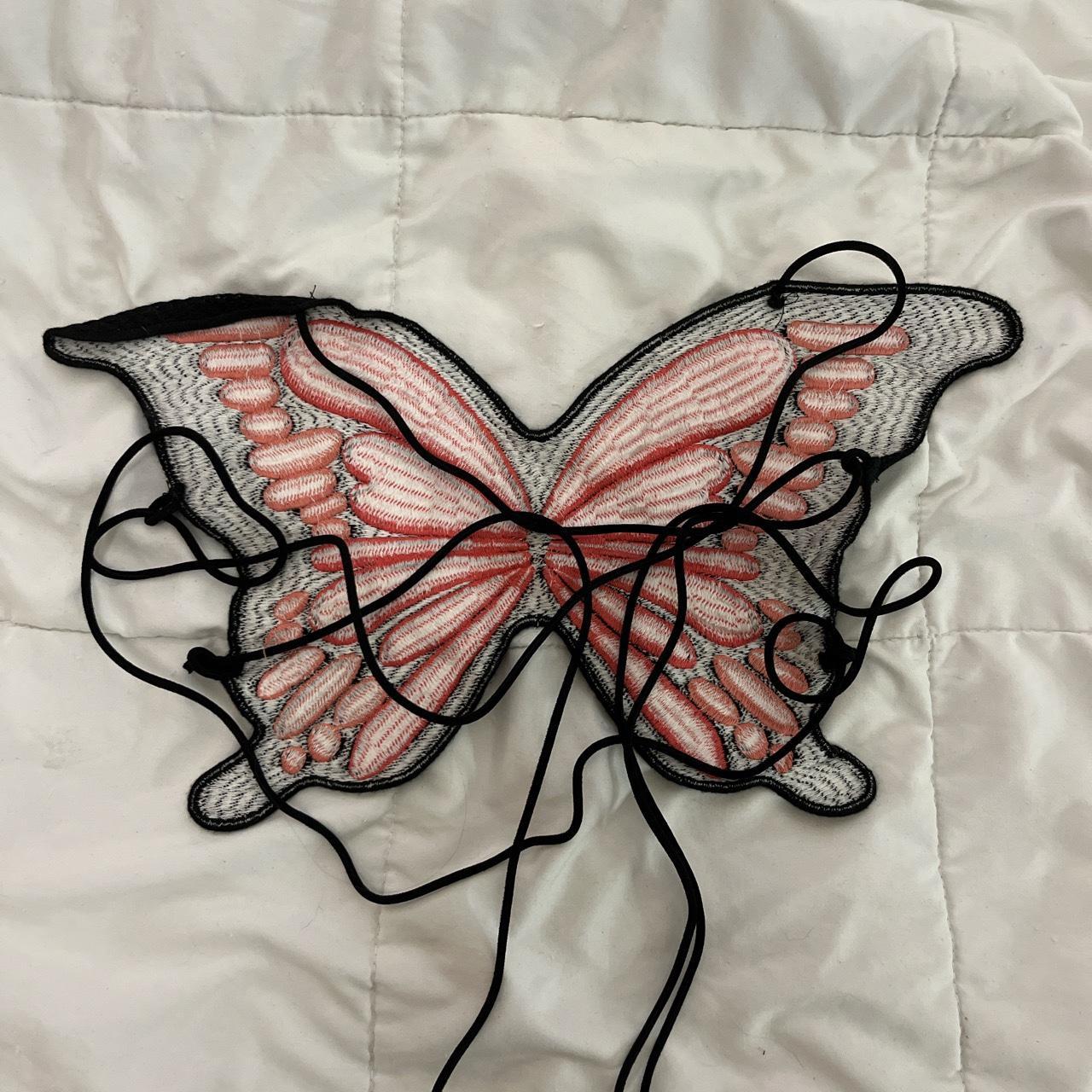 Embroidered monarch butterfly shaped lace up tank... - Depop