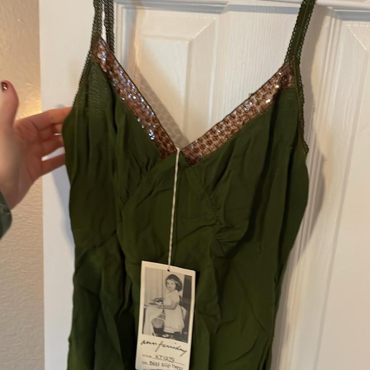 Ann Ferriday Olive Green Sequin Trim Mini Dress... - Depop