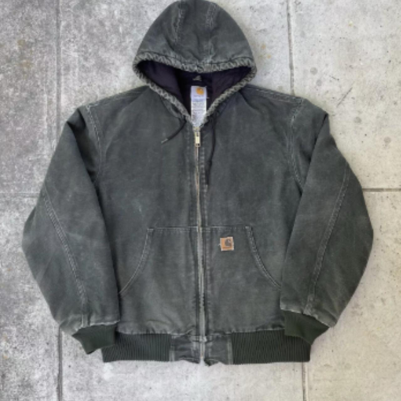 VTG Carhartt J130 MOS Moss Green Distressed Hooded... - Depop