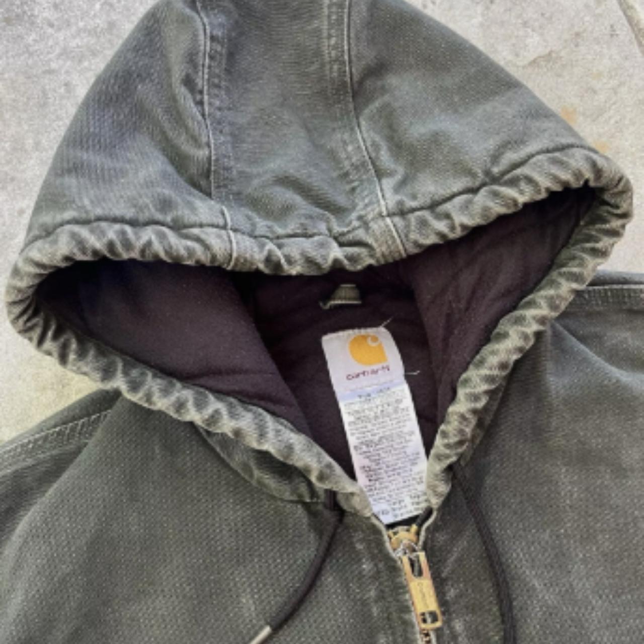 VTG Carhartt J130 MOS Moss Green Distressed Hooded... - Depop
