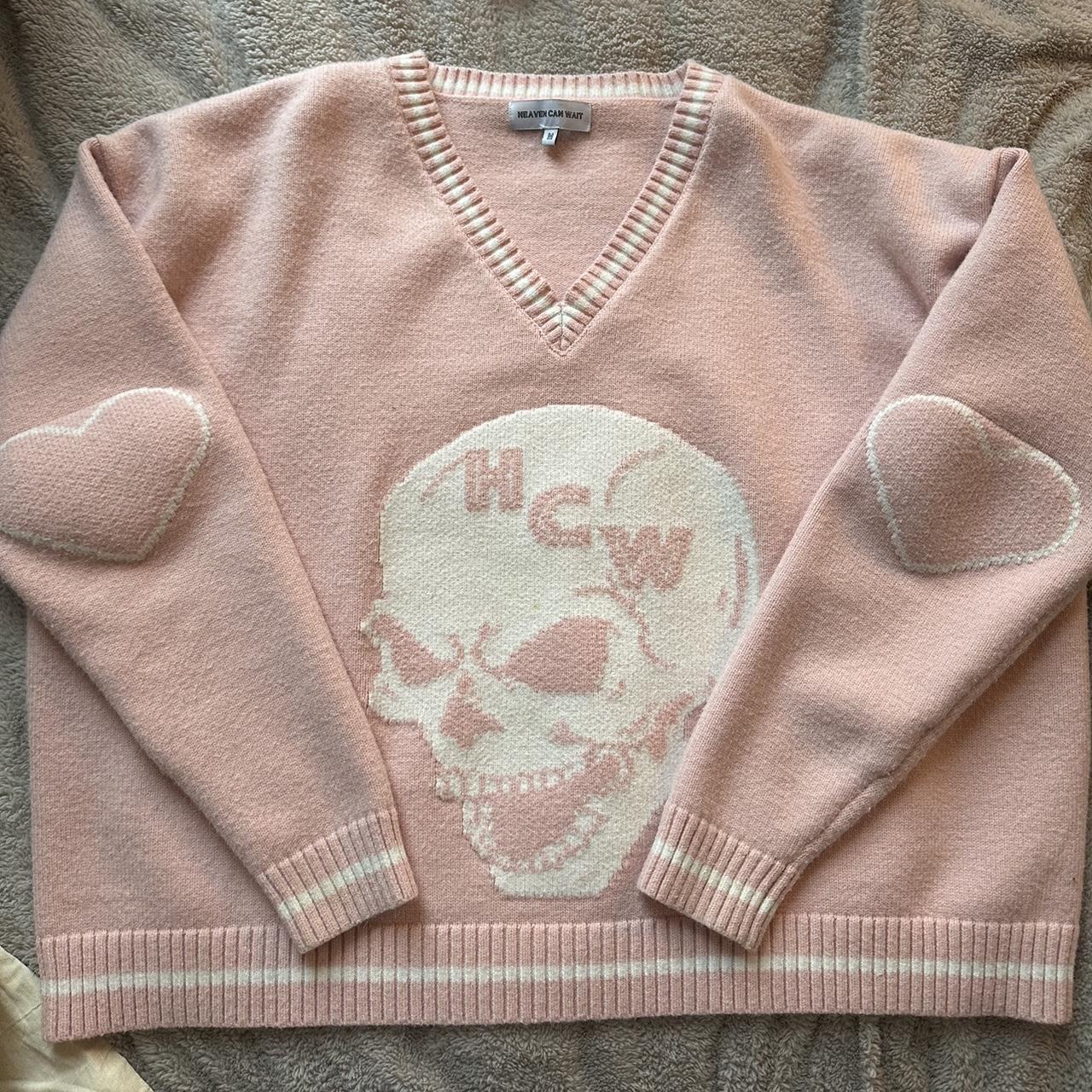 Heaven Can Wait pink skull knit HCW Skull Knitted... - Depop