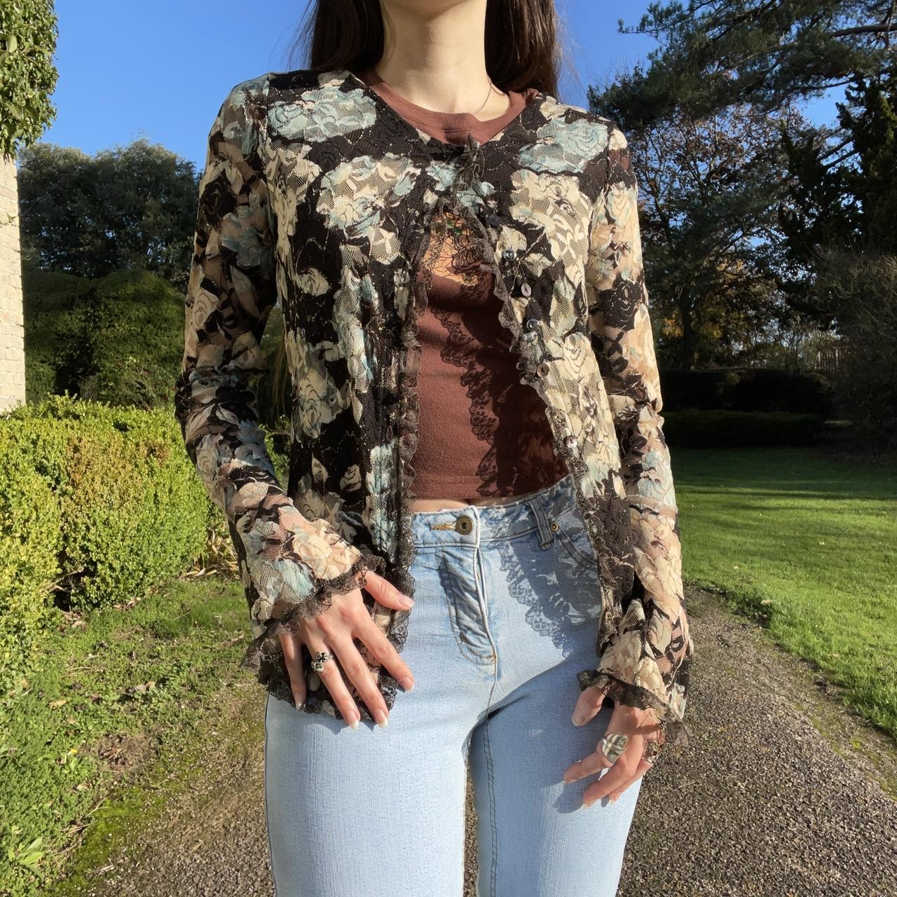 Vintage early 2000s mesh lace cardi ♡ from y2k brand... - Depop