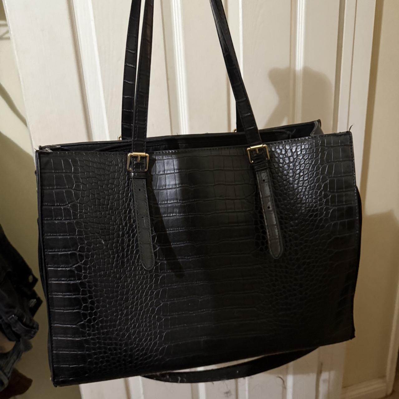 beis dupe Black faux leather tote bag with crocodile... | Depop