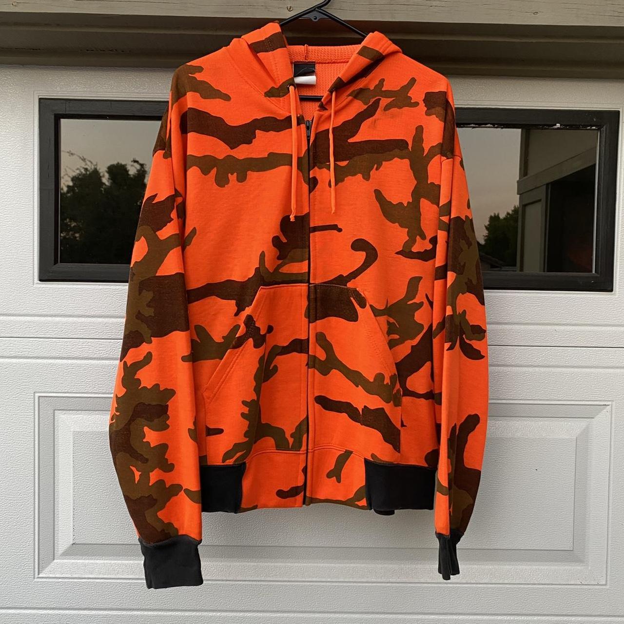 - 🍊 🪖 Vintage 80s Orange Camo Zip Up Hooded Made In... - Depop