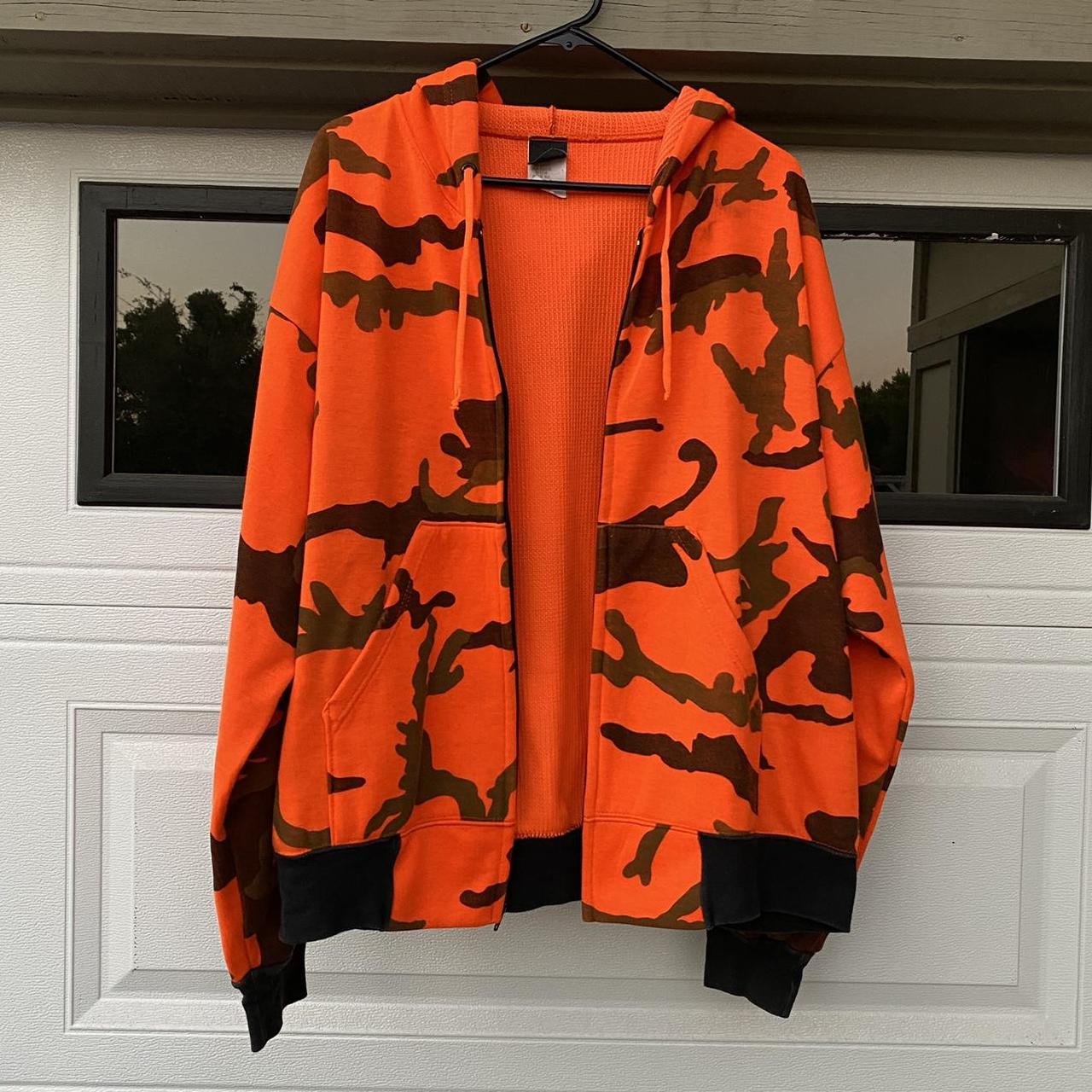 - 🍊 🪖 Vintage 80s Orange Camo Zip Up Hooded Made In... - Depop