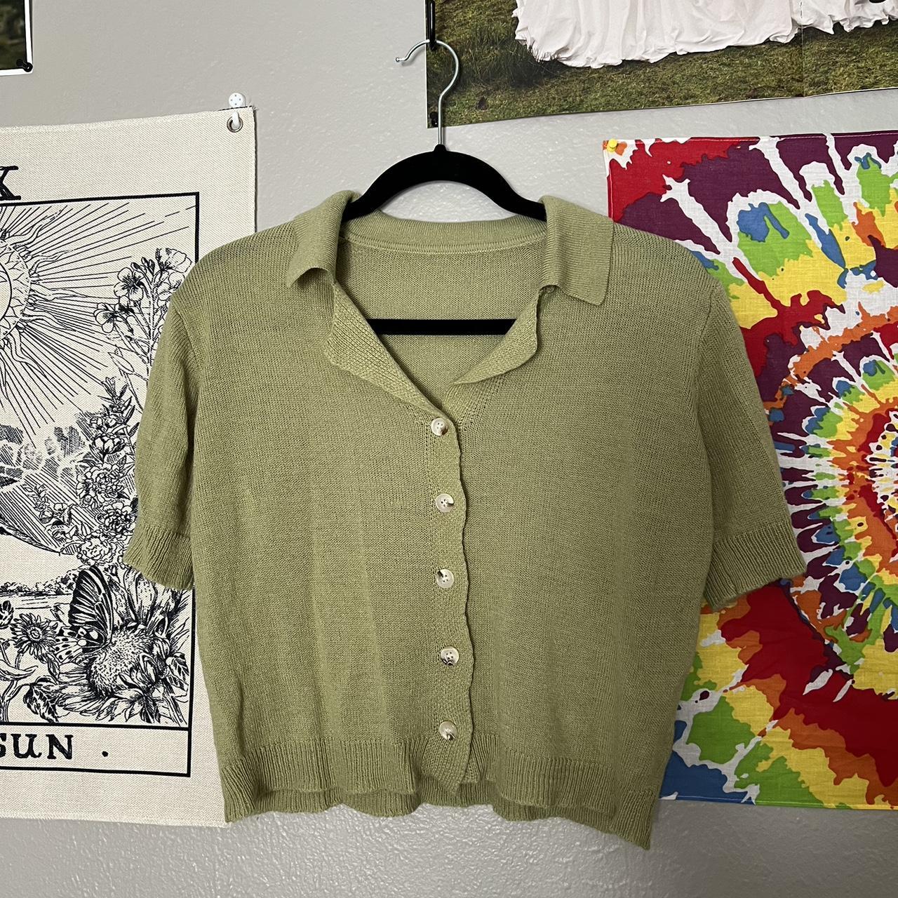 Light lime green cropped button up * unique... - Depop