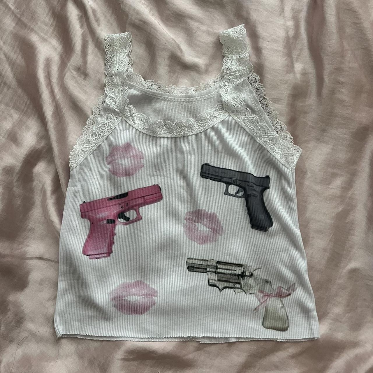 ON HOLD. guns n kisses lace trim white raw hem... - Depop