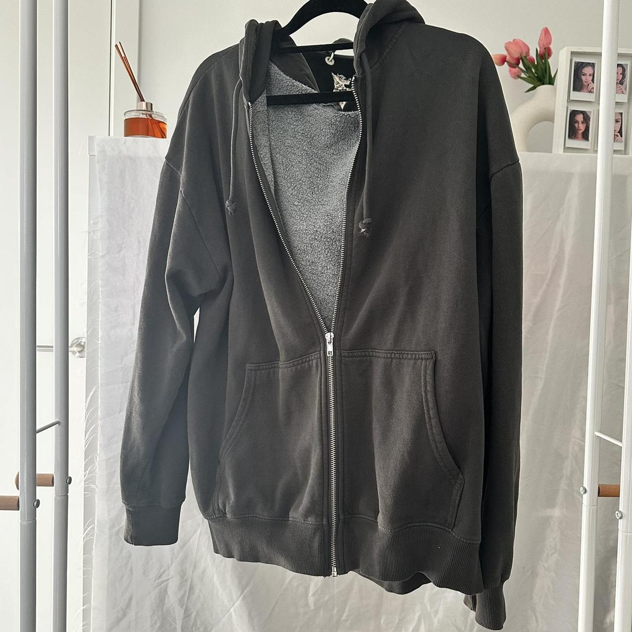 DARK GREY OVERSIZED ZIP UP HOODIE BRAND: cotton... - Depop
