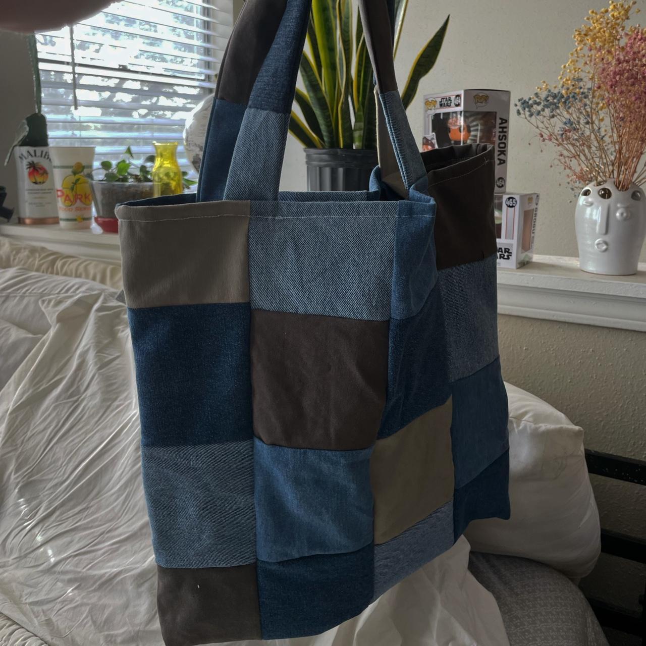 🍄 denim patchwork tote bag 🌱 100% recycled... - Depop