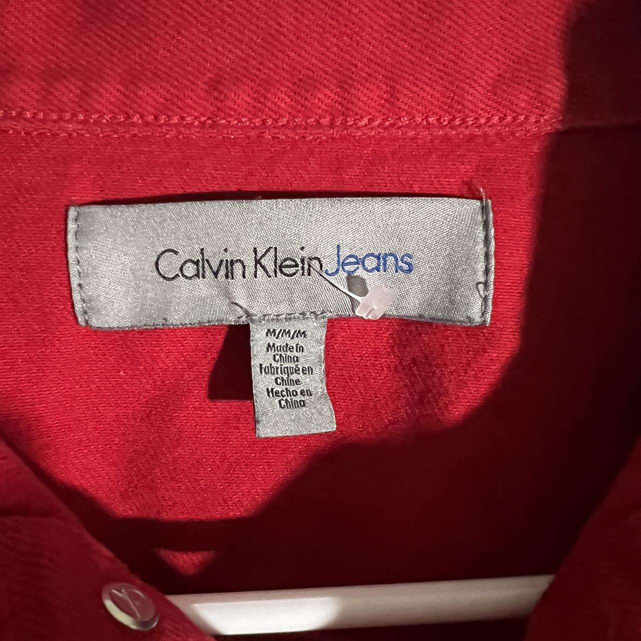 Red calvin klein jean jacket size medium #y2k... - Depop