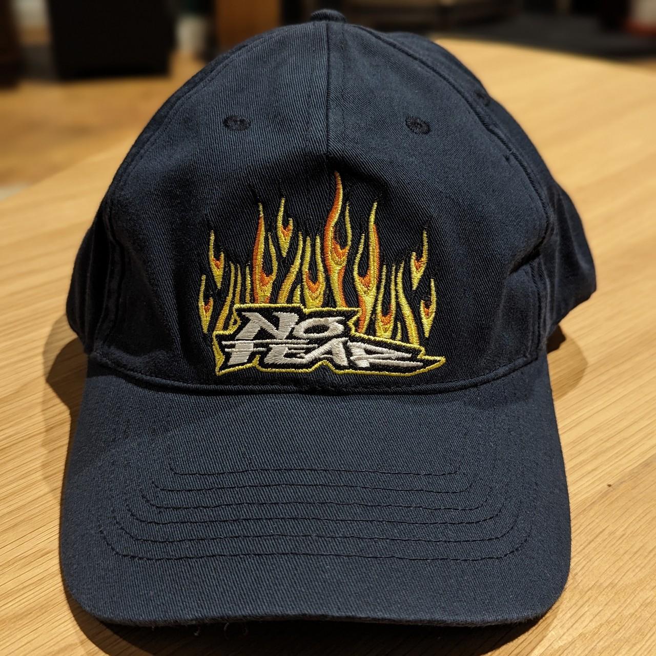 Original No Fear navy flame embroidered cap with... - Depop