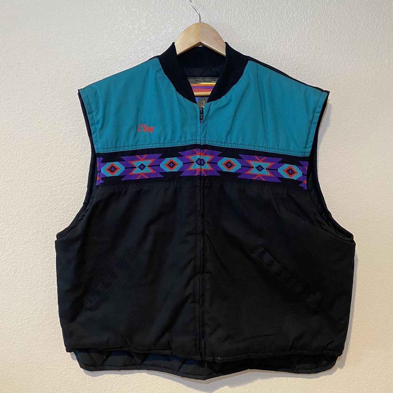 90s Patterned Vest - super cool colors - size men’s... - Depop
