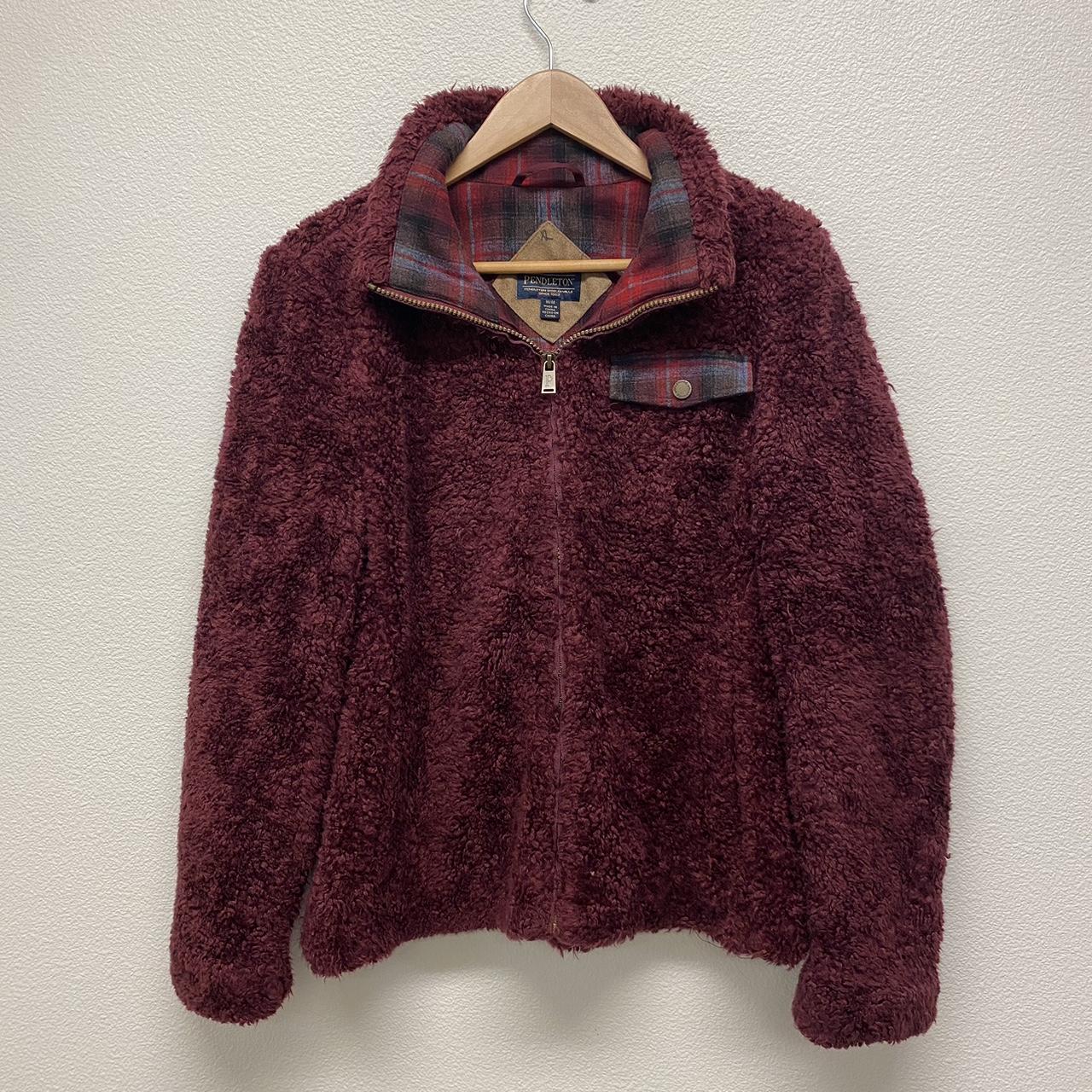 Pendleton Fuzzy Coat - women’s size medium - maroon... - Depop