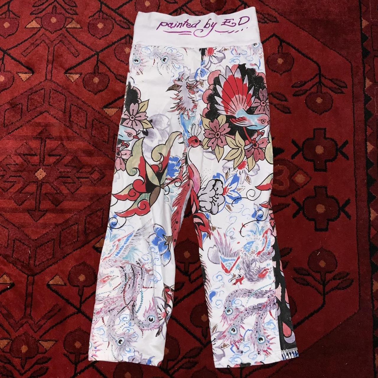 Ed Hardy Pants Girls L White Floral Straight Leg... - Depop