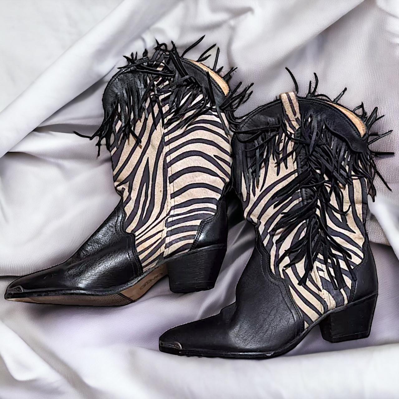 Vintage Acme Boots Cowboy Zebra Print Women's 7 M... - Depop