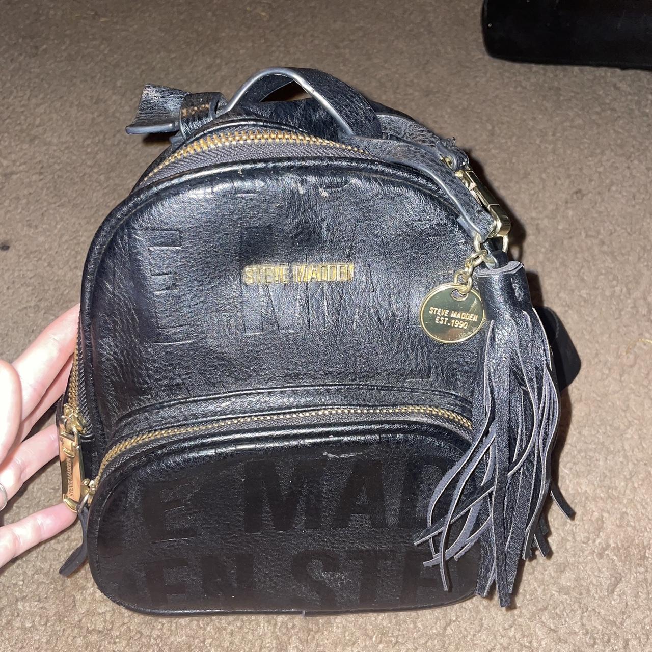 Black & Gold Steve Madden mini backpack - Depop