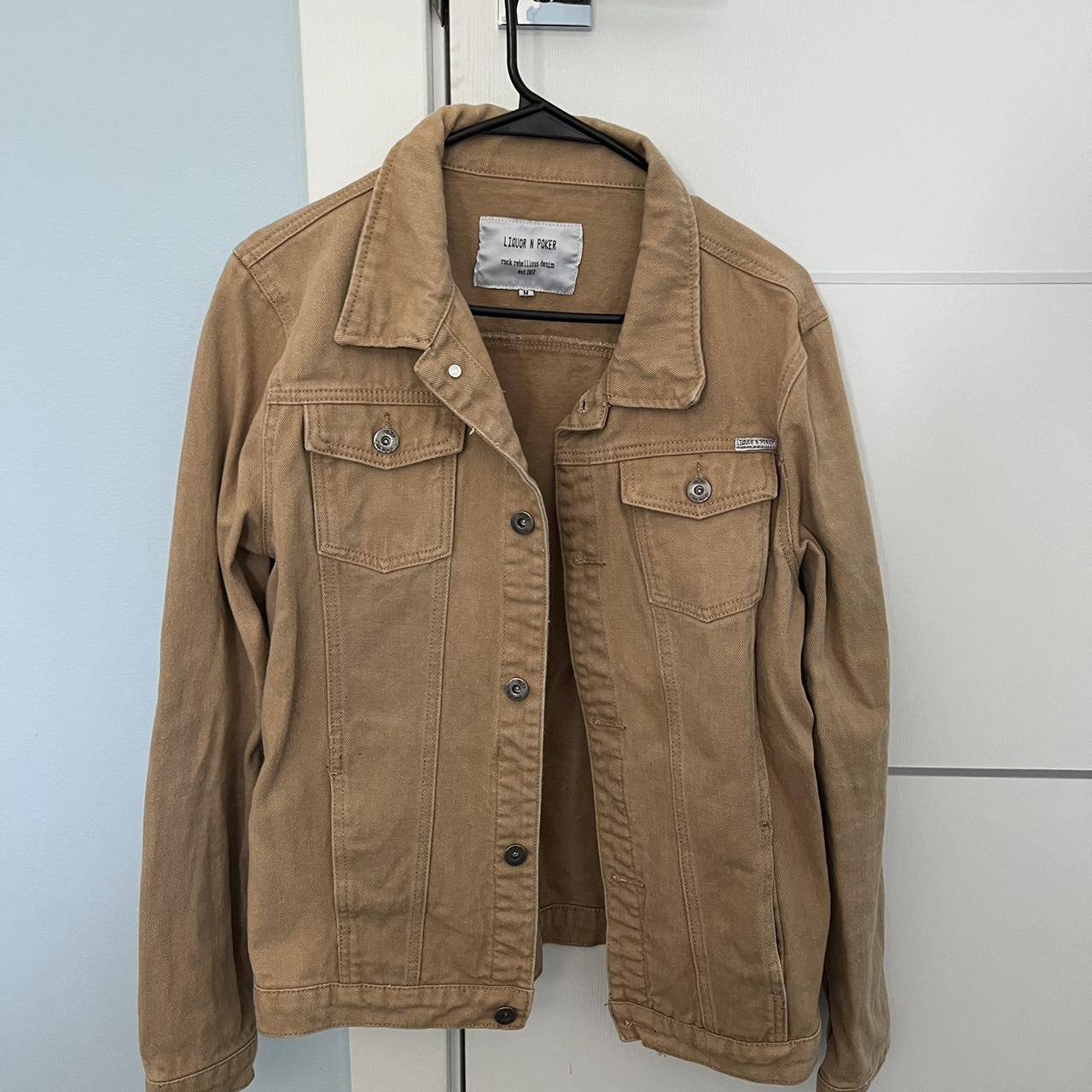 Tan Denim Jacket Men’s medium #denimjacket #denim - Depop