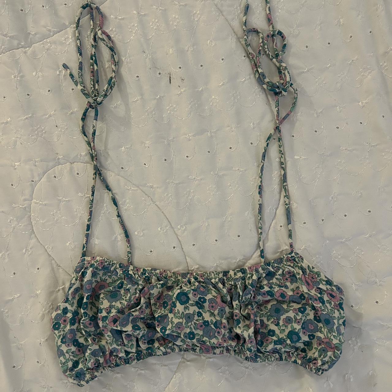 Motel rocks blue floral bra adjustable string tie top - Depop