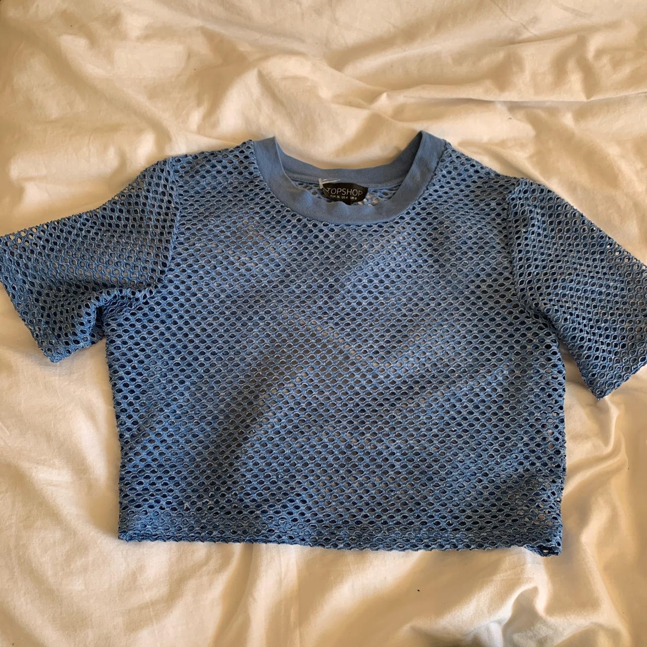 Blue mesh crop top Perfect for festivals, clubbing... - Depop