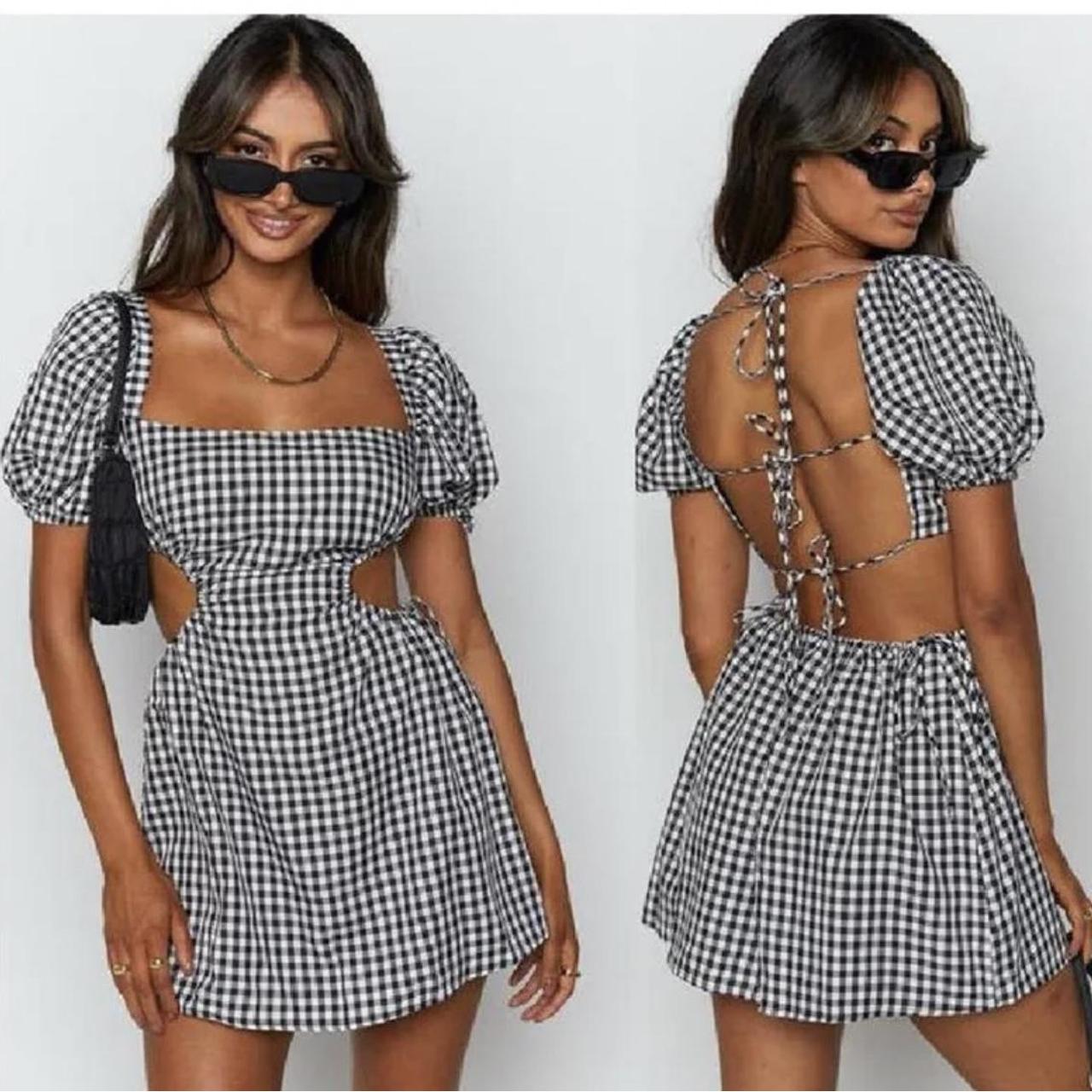 Cut out mini check dress from Shein, size S, never... - Depop