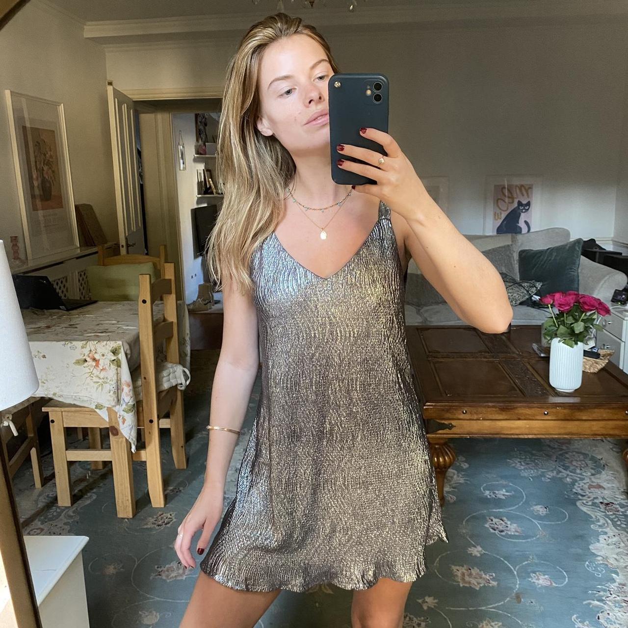 Silver sparkly dress from mango, short hem and v... - Depop