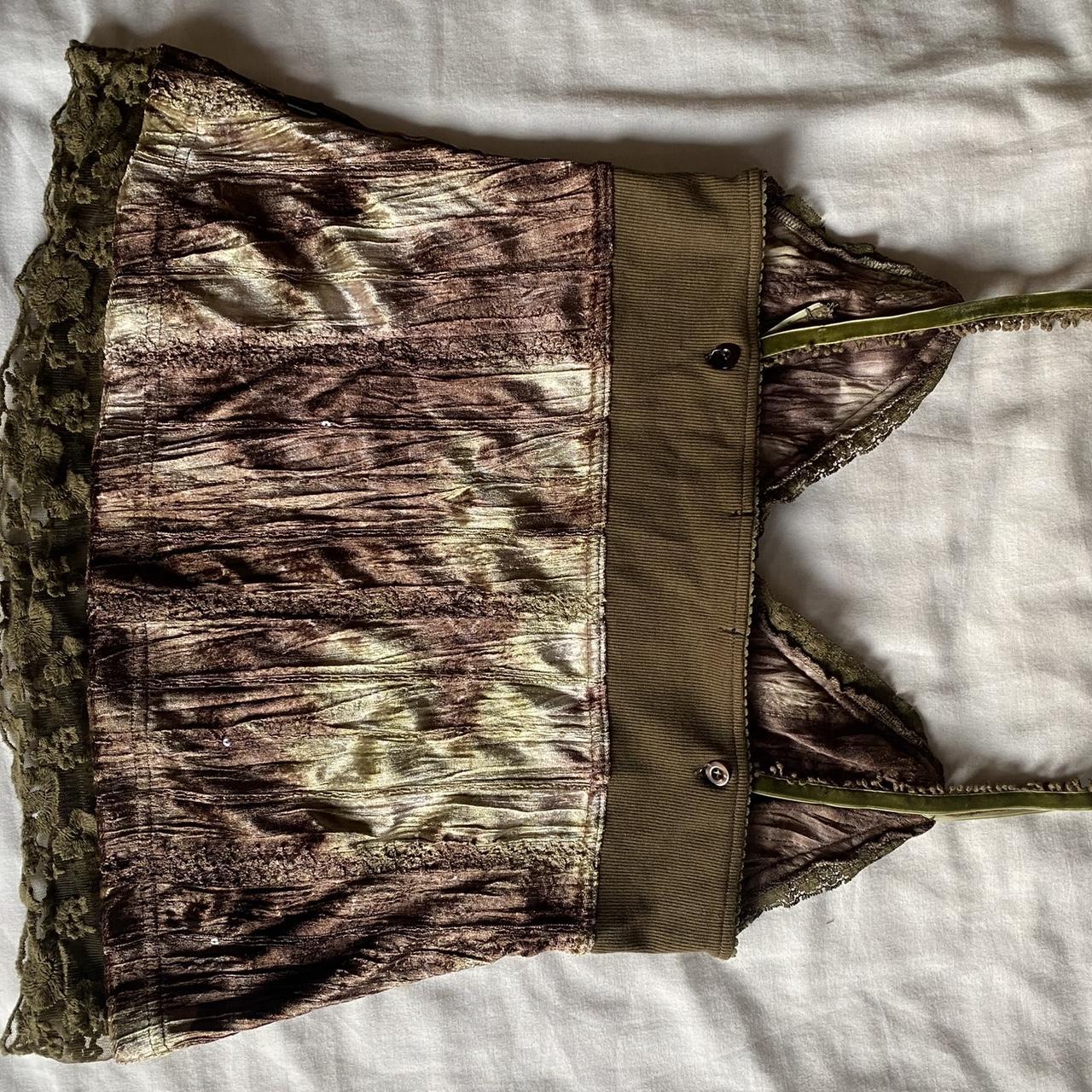 00s brown & green wash velvet cami top with olive... - Depop