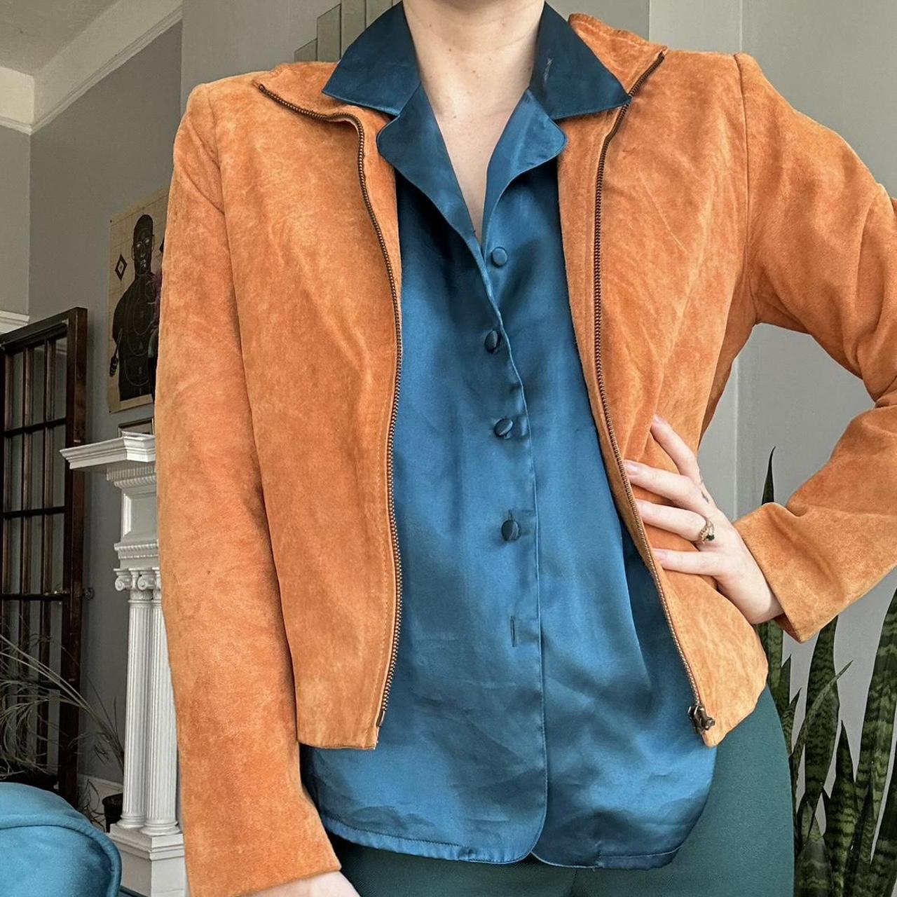 Amazing vintage orange suede jacket. Zip up. Size... - Depop