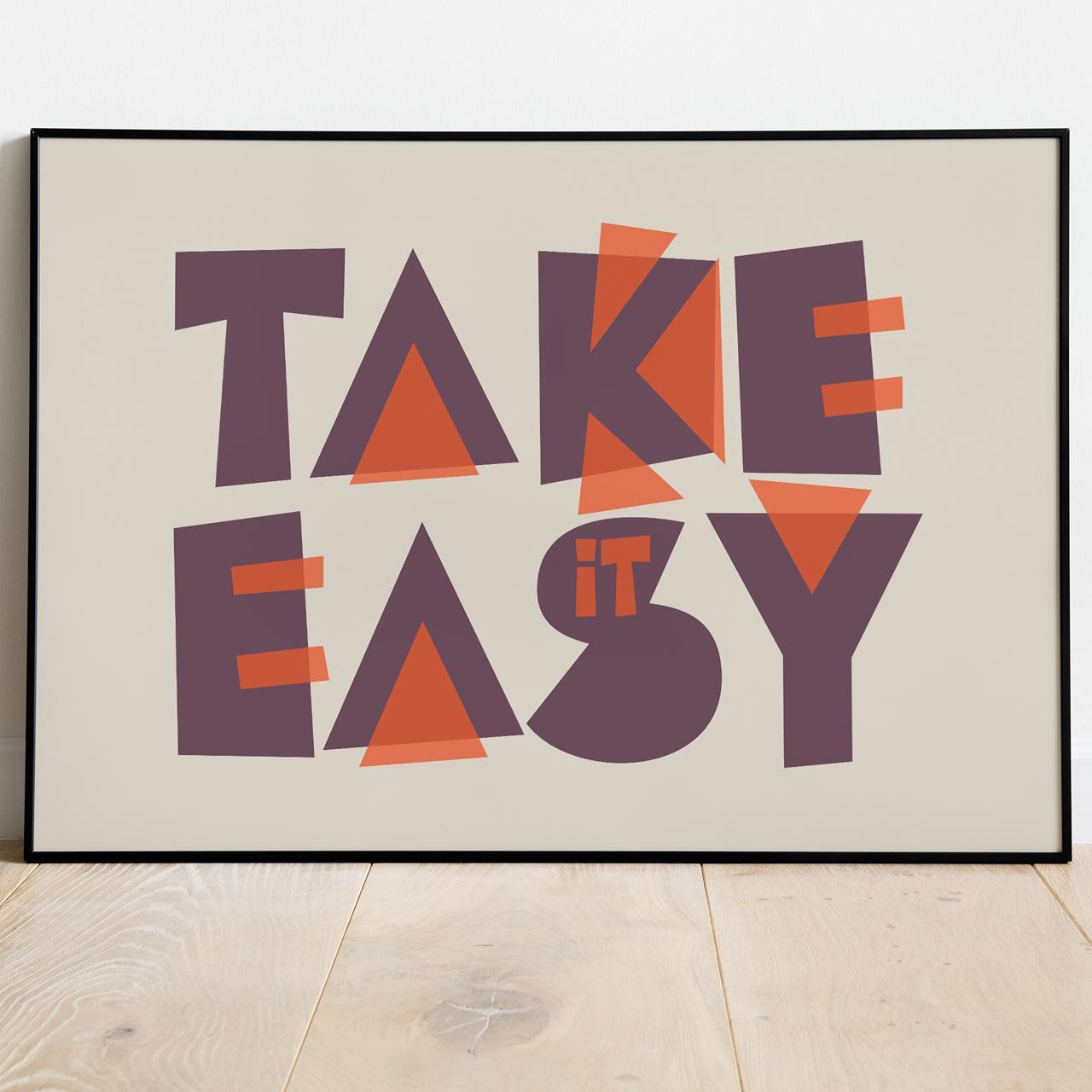 Take it Easy Wall Art Print , Quote Poster, Retro... - Depop