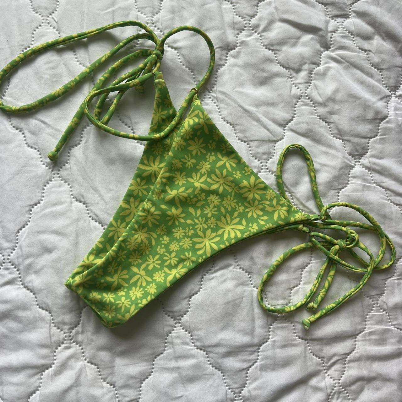 Green floral Kulani kini bottoms side tie, super... - Depop