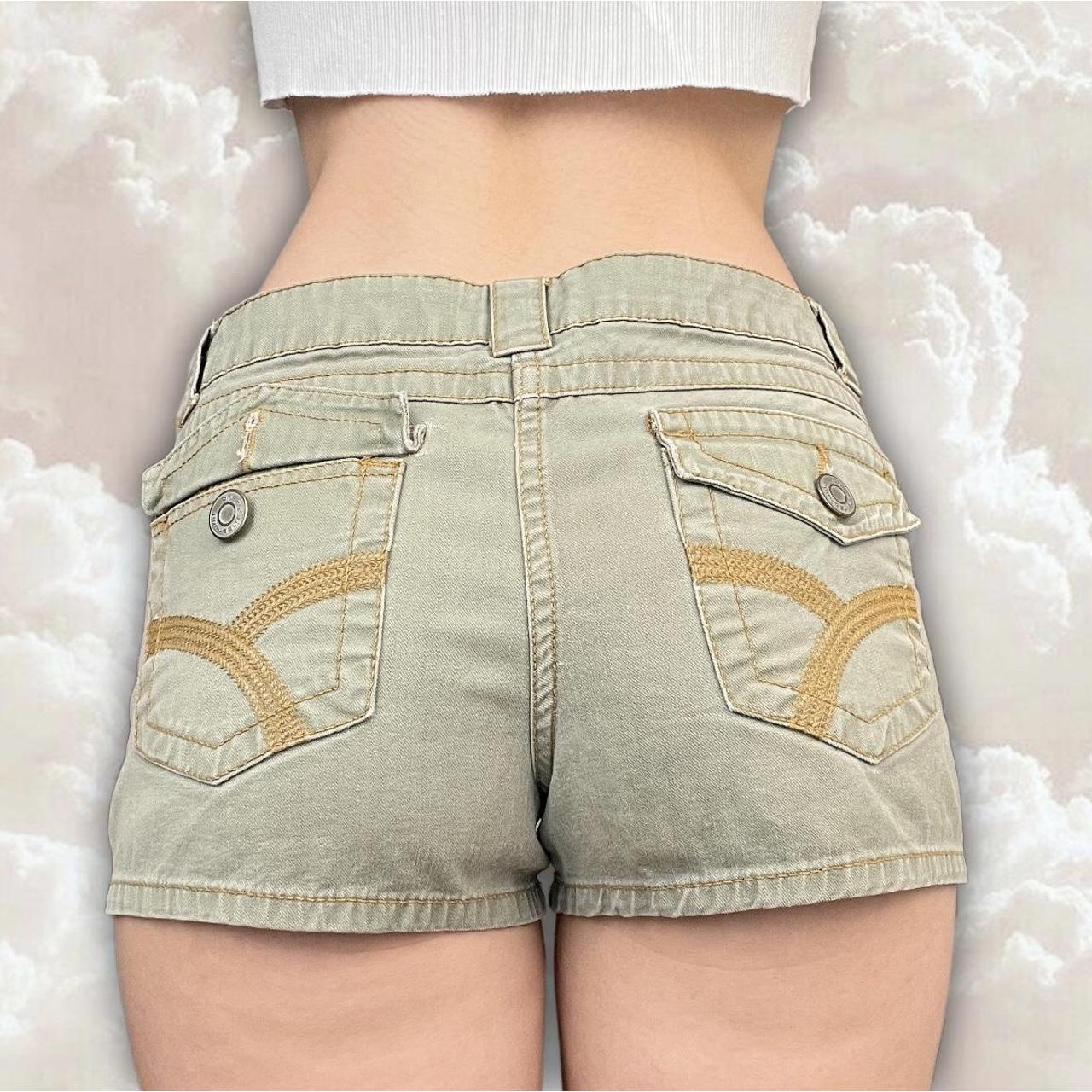 00’s Green Mini Denim Shorts 💌 waist: 30” hips:... - Depop