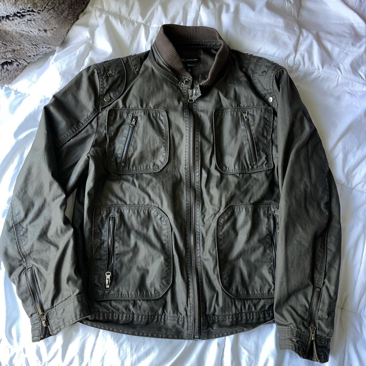 wax denim utility military style jacket Size: xl,... - Depop