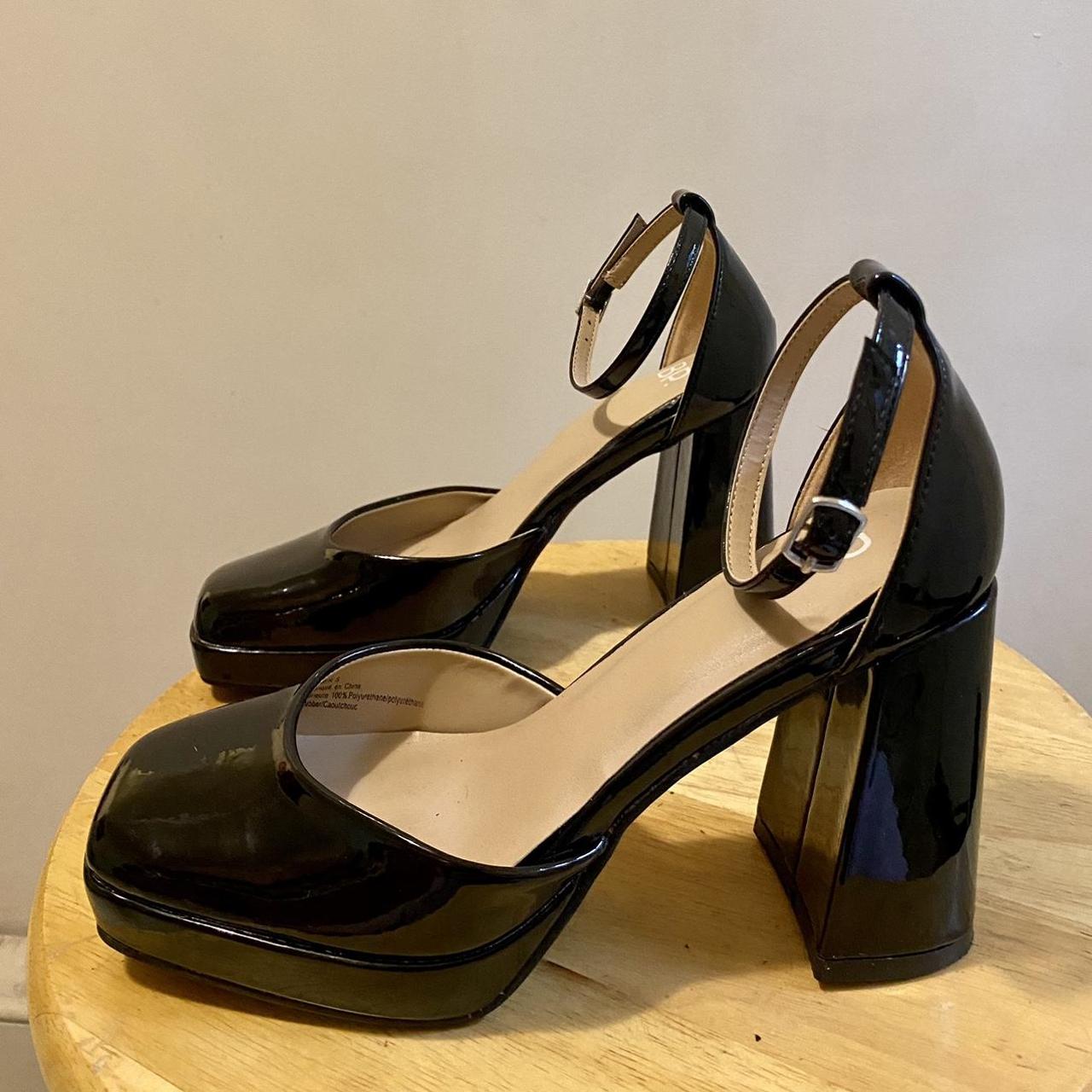 Black shiny BP chunky heels with ankle strap... - Depop