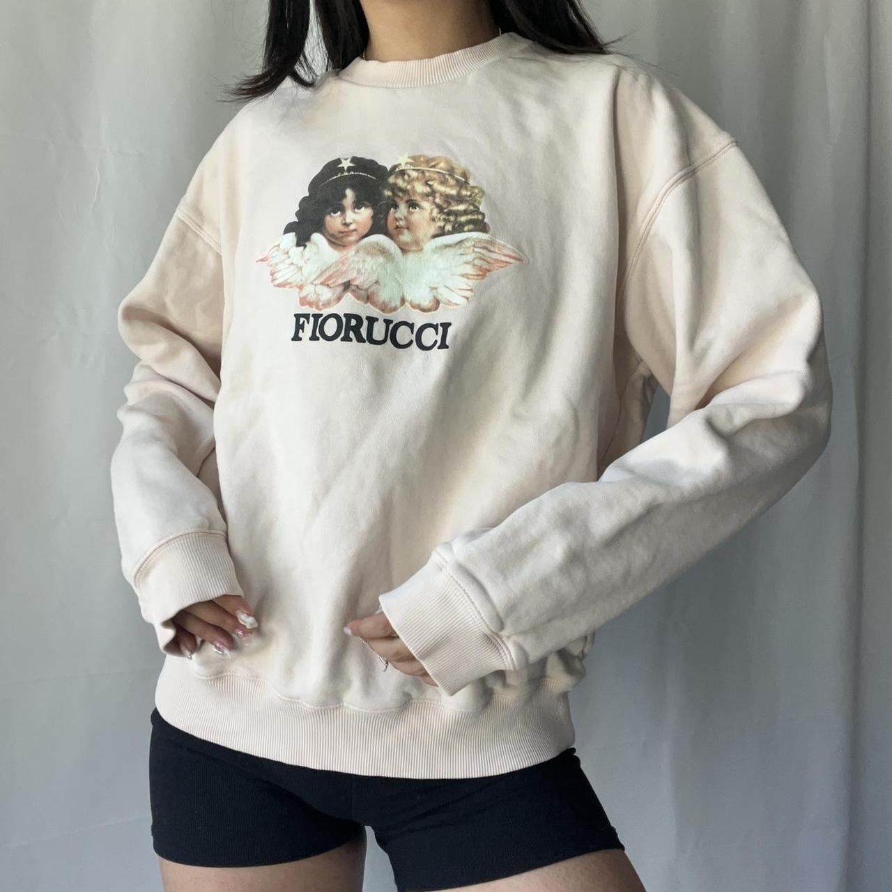Fiorucci Vintage Angels fleece Sweatshirt in baby... - Depop