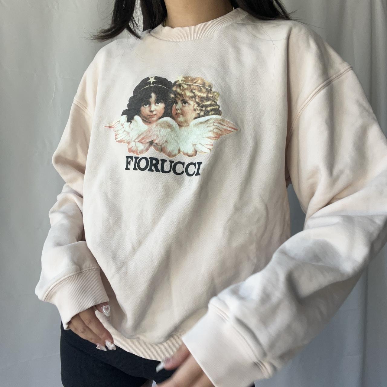 Fiorucci Vintage Angels fleece Sweatshirt in baby... - Depop