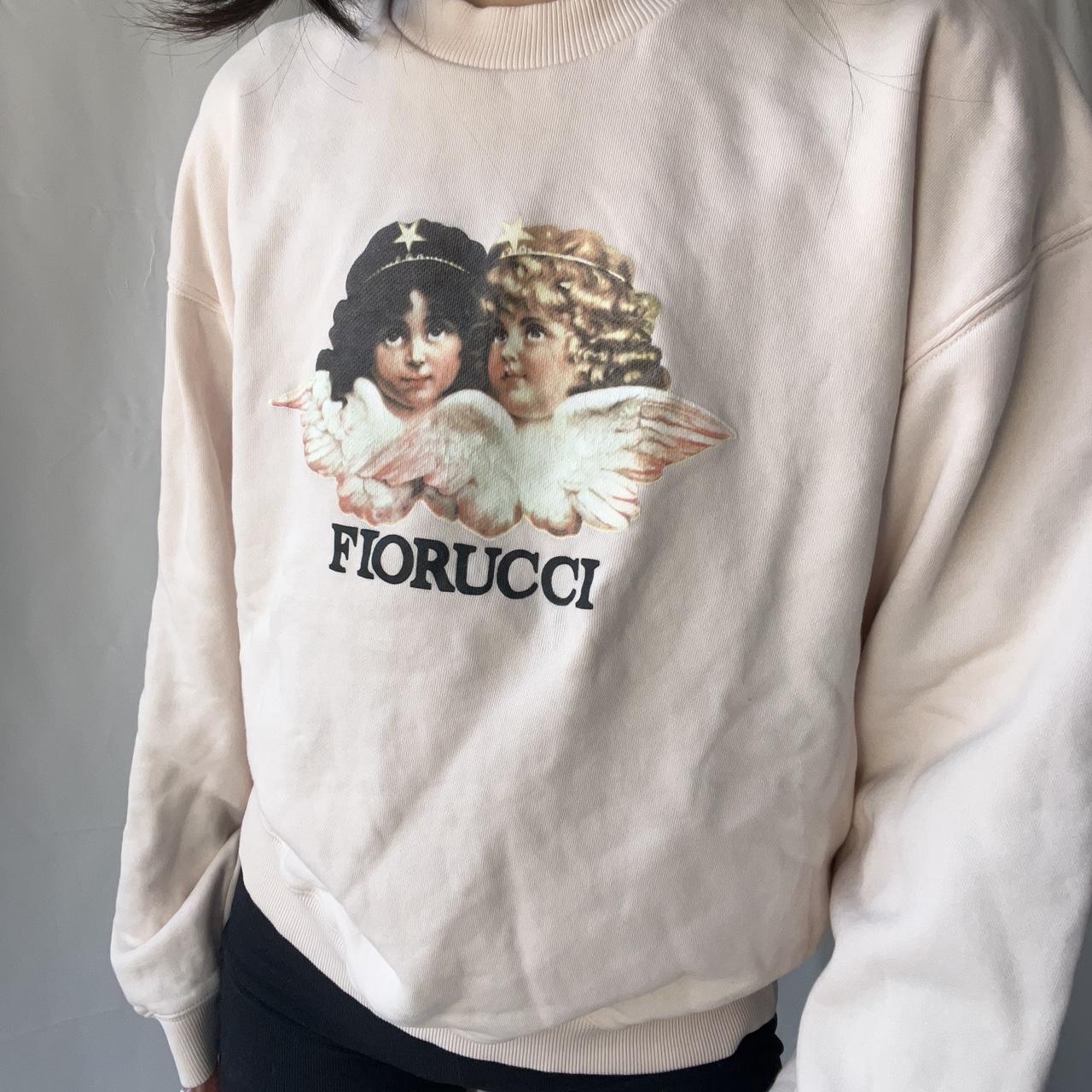 Fiorucci Vintage Angels fleece Sweatshirt in baby... - Depop