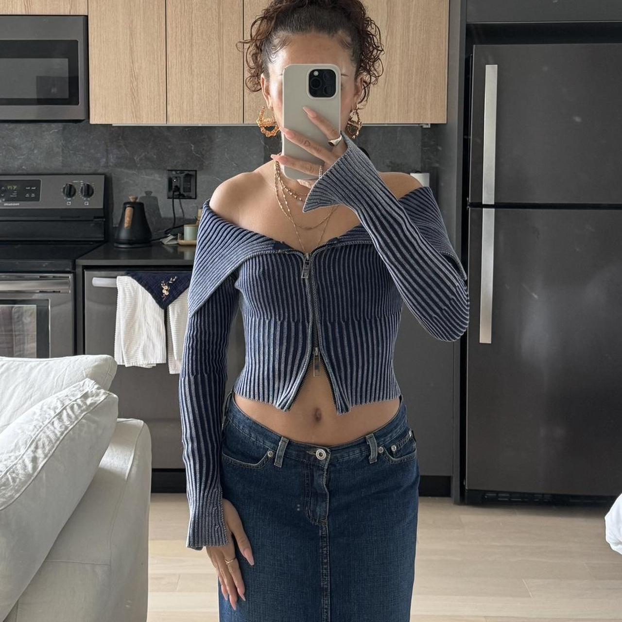 Jaded LDN knit zip sweater. super flattering great... - Depop