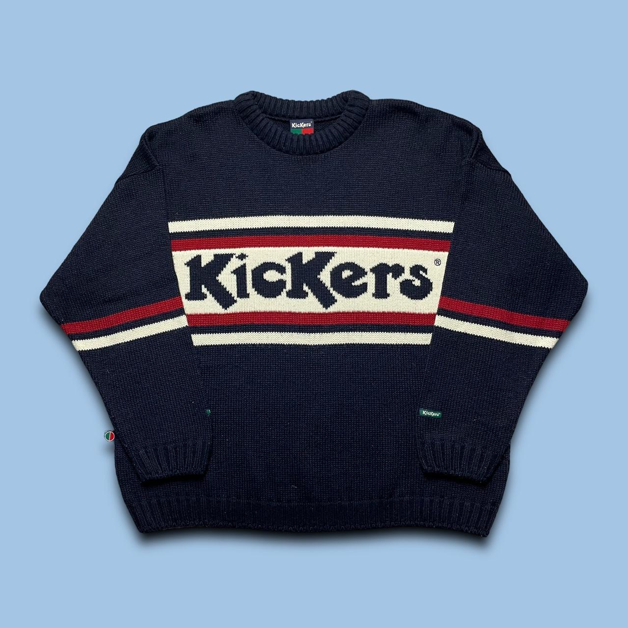 VINTAGE KICKERS SPELL OUT CHUNKY WOOL KNIT JUMPER... - Depop