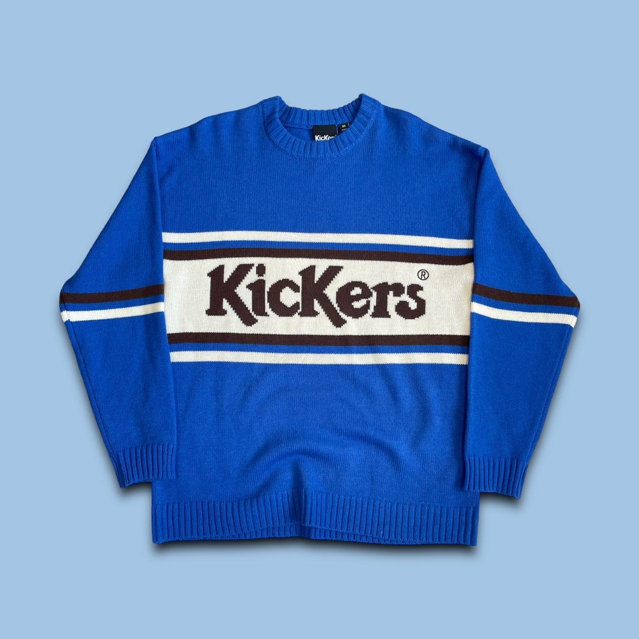 VINTAGE KICKERS CENTRE LOGO KNITTED JUMEPR ROYAL... - Depop