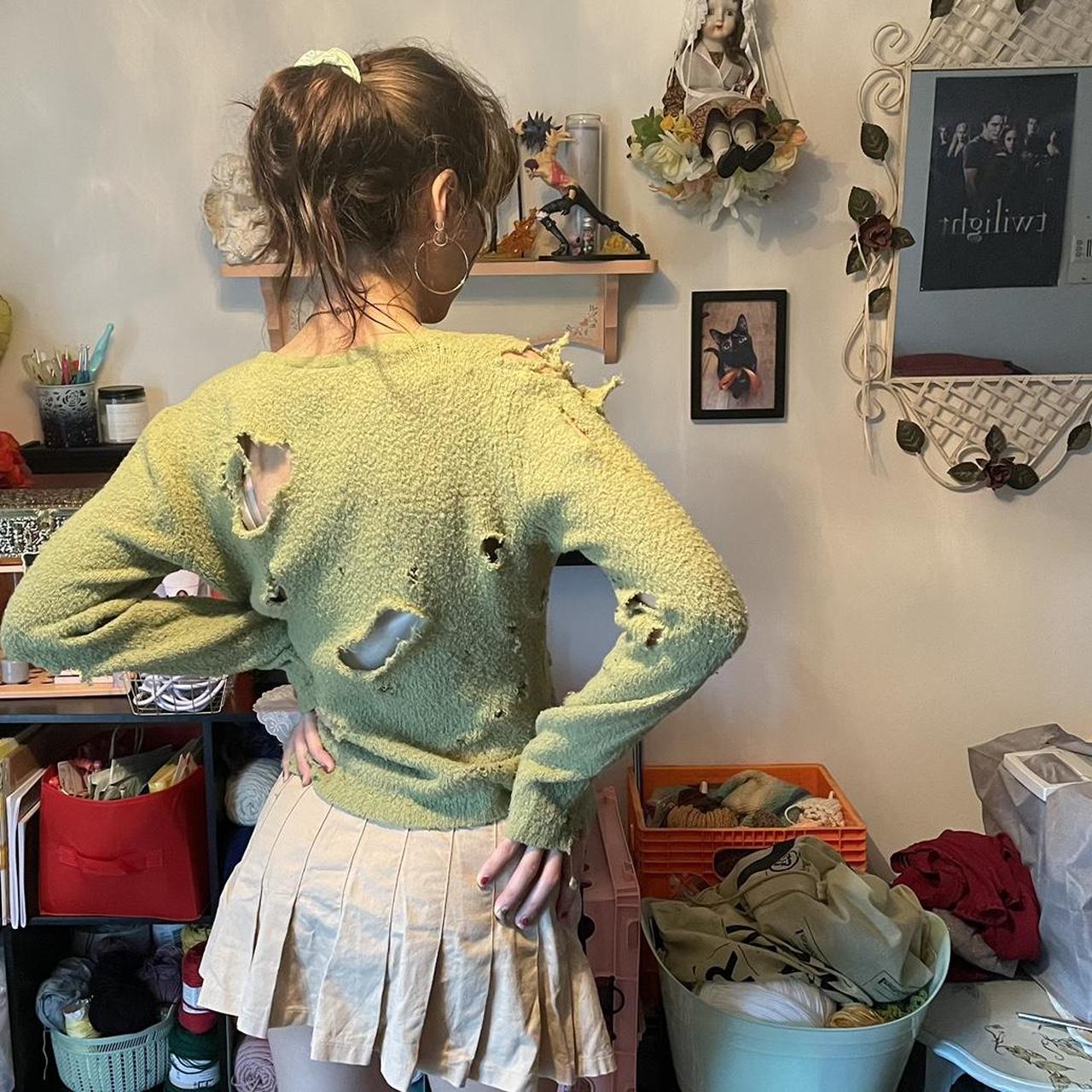 Vintage green fuzzy zombie moss fairy sweater Ultra... - Depop