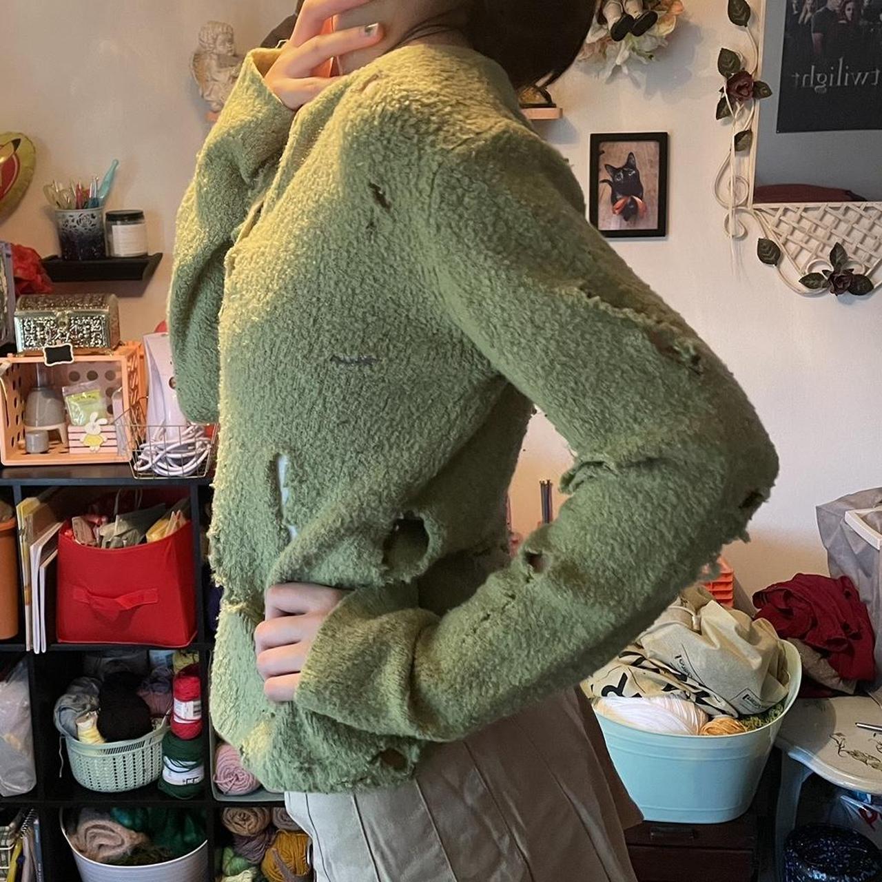 Vintage green fuzzy zombie moss fairy sweater Ultra... - Depop