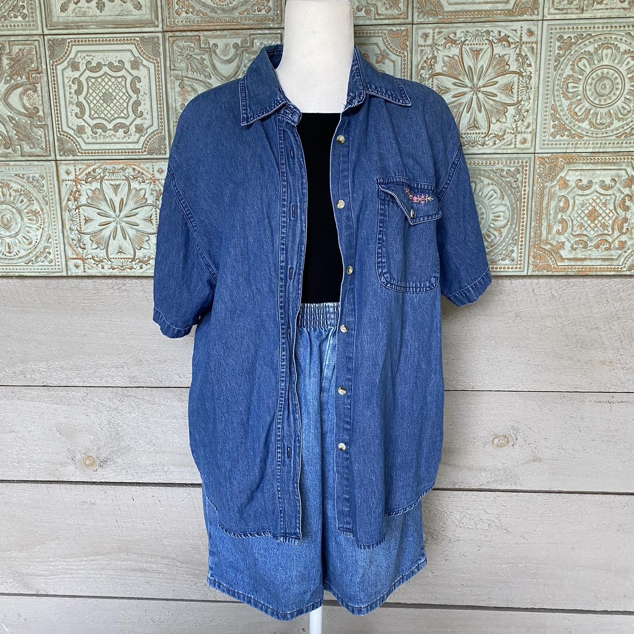 Size large denim button up short sleeve shirt.... - Depop