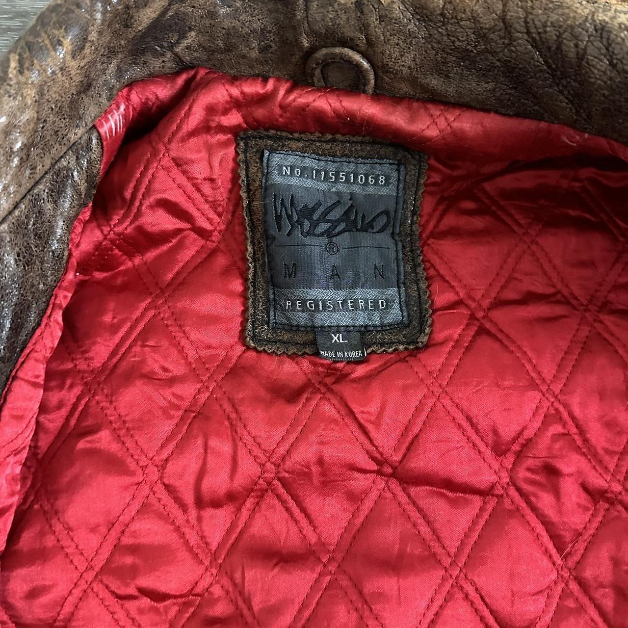 Vintage mossimo Brown leather bomber jacket with... - Depop