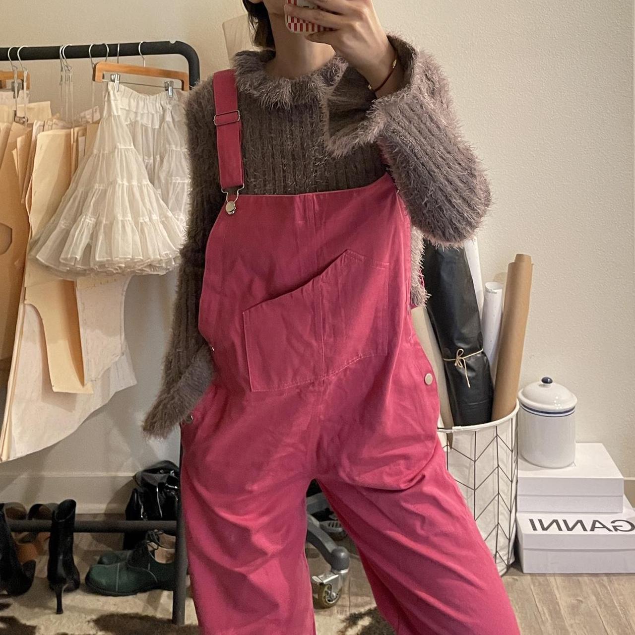 Preppy indie Pink cotton overalls/ jumpsuit loose... - Depop